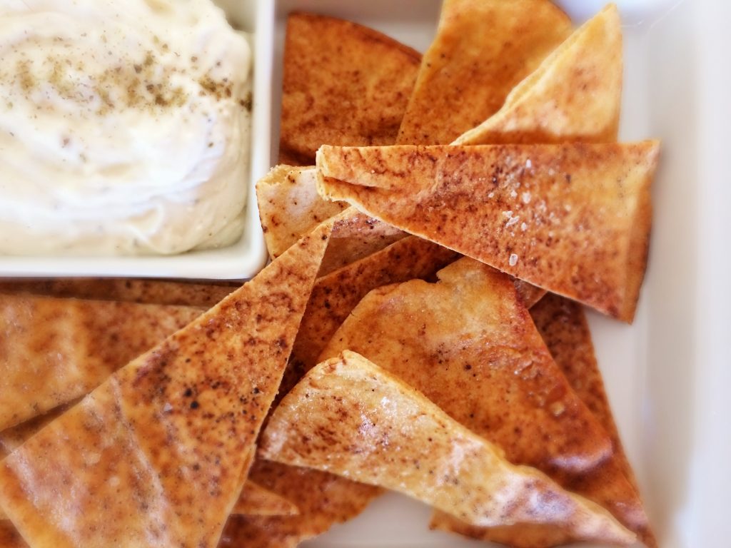 Lebanese Bread Garlic Chips with Whipped Feta Dip - This Is Cooking for ...